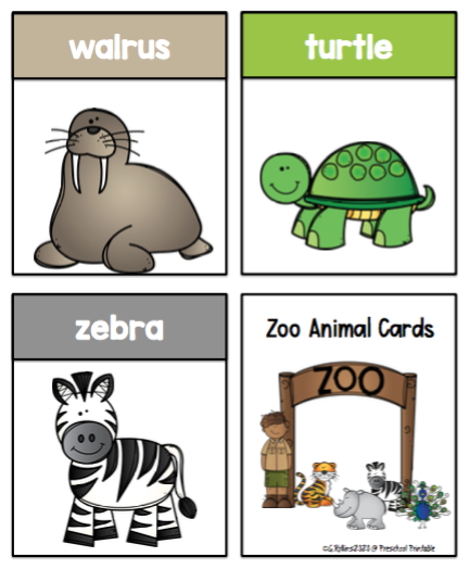 Zoo Cards 2 Sets Clip Cards & Vocabulary ~ Preschool Printables
