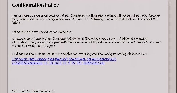 Failed to create the configuration database. The password supplied with ...