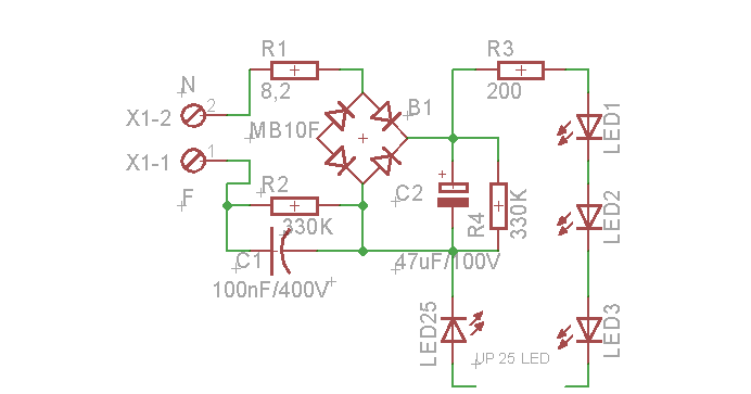 rangkaian elektronik: Skema Led Input AC 220 V