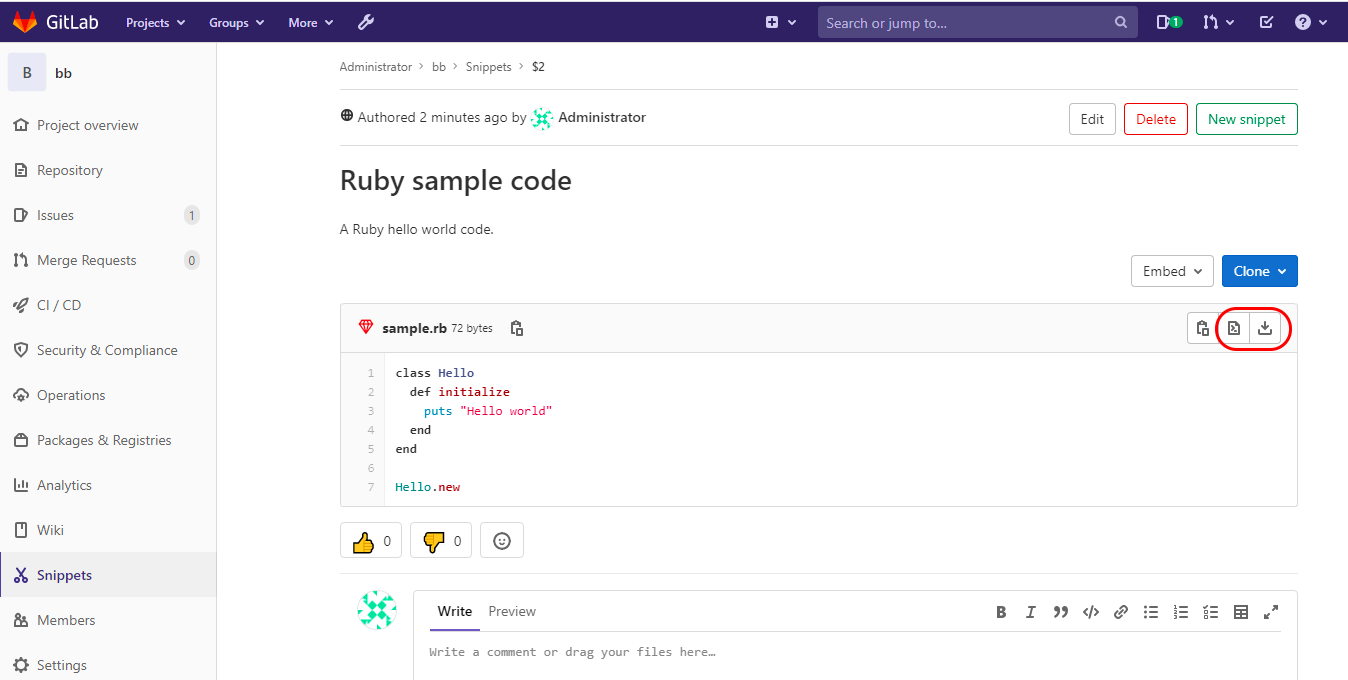 hawksnowlog: Gitlab の Snippets 機能を使ったみた