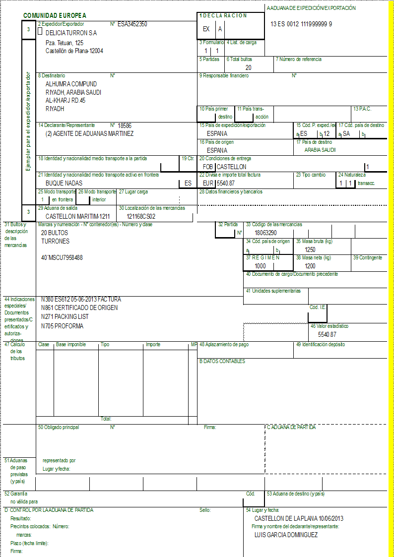 Export Arabia: DUA DE EXPORTACIÓN