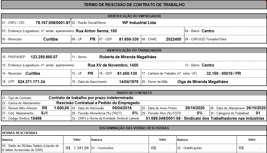 Termo De Rescis O De Contrato De Trabalho Trct E Termo De Quita O Do ...