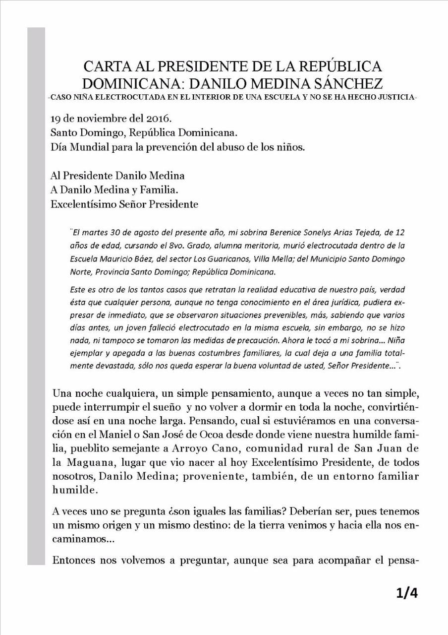 CARTA AL PRESIDENTE DE LA REPUBLICA DOMINICANA: DANILO MEDINA SANCHEZ ...