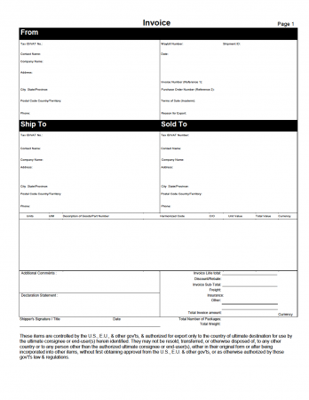 Ups Commercial Invoice Form - Invoice Template