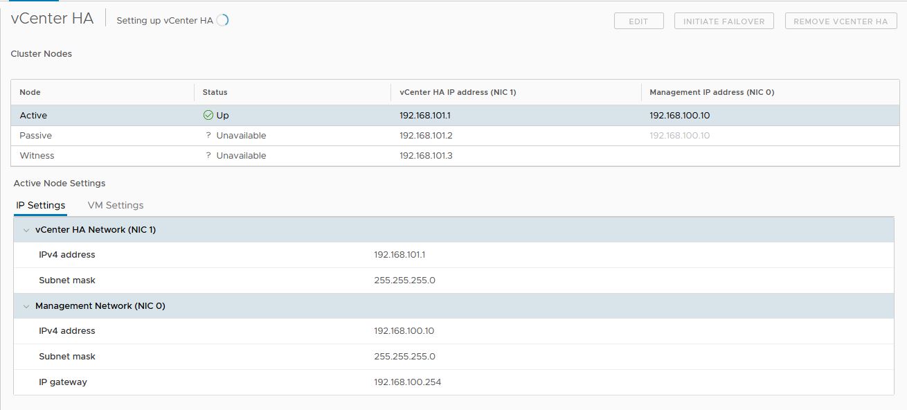 Configure vCenter HA with vSphere 7.0