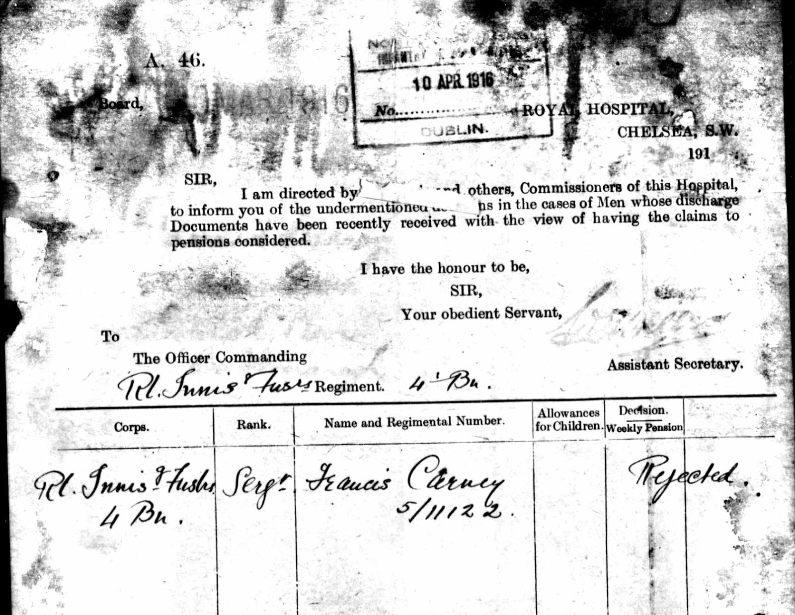 Frank Carney and The McGuinness Girls: Winning His War Pension