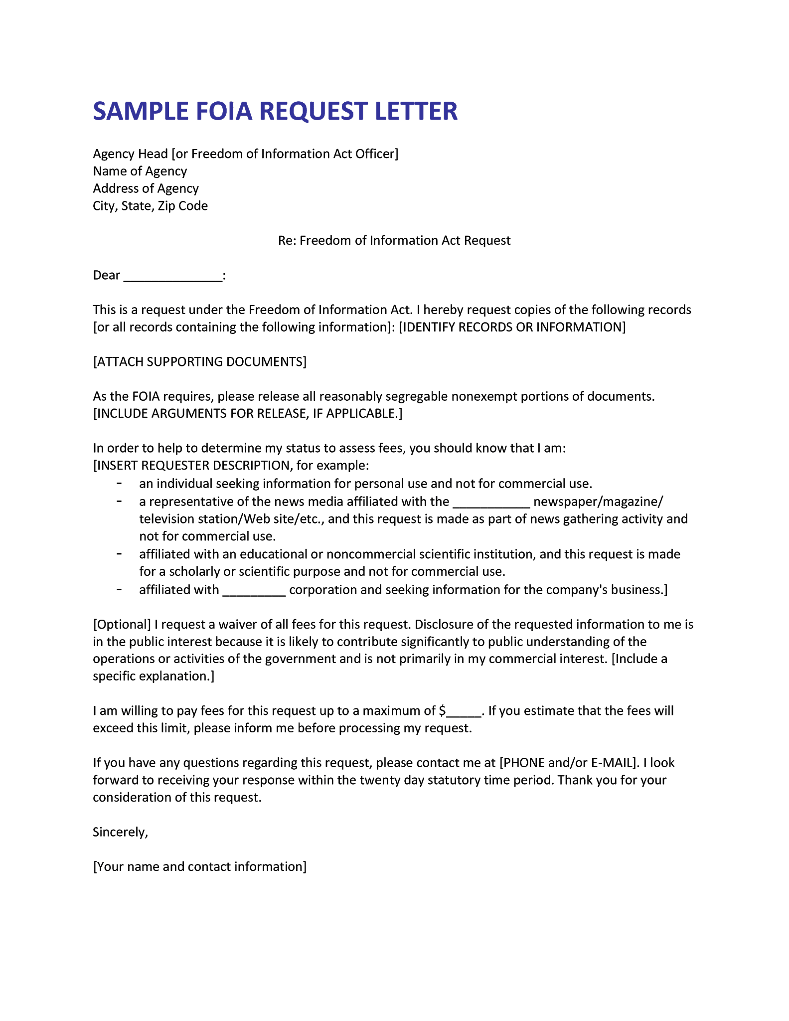 Information Request Letter ~ Medical Resume