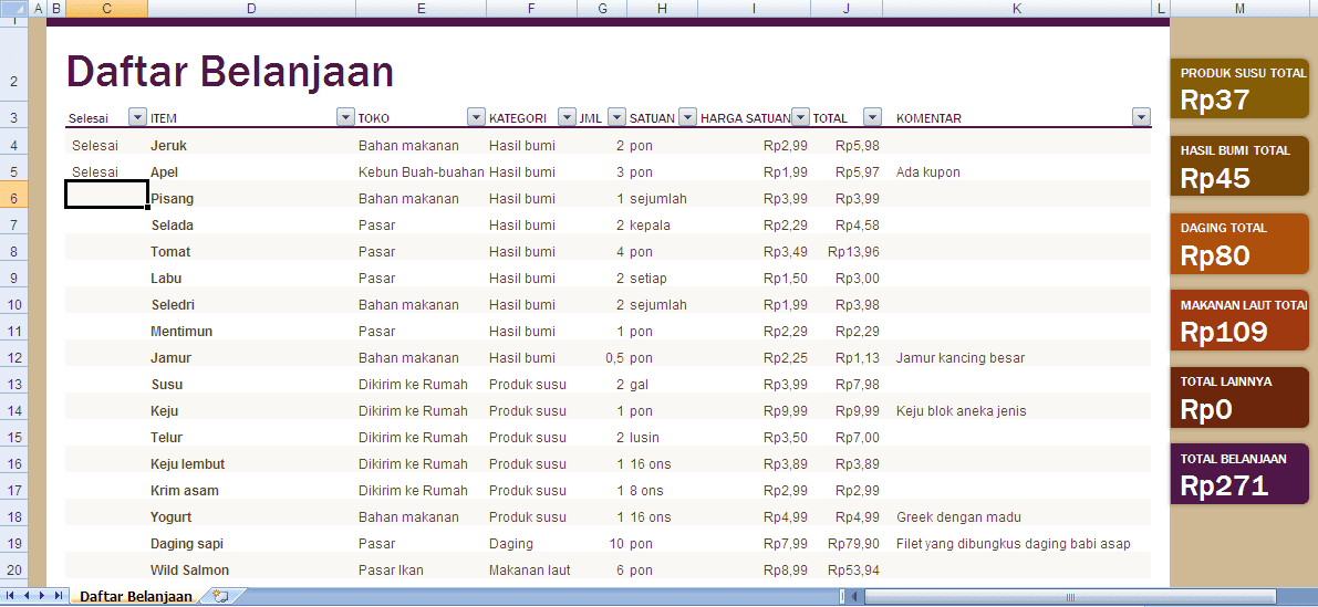 Membuat Daftar Belanjaan Dengan Menggunakan Template Excel - ADH-EXCEL ...