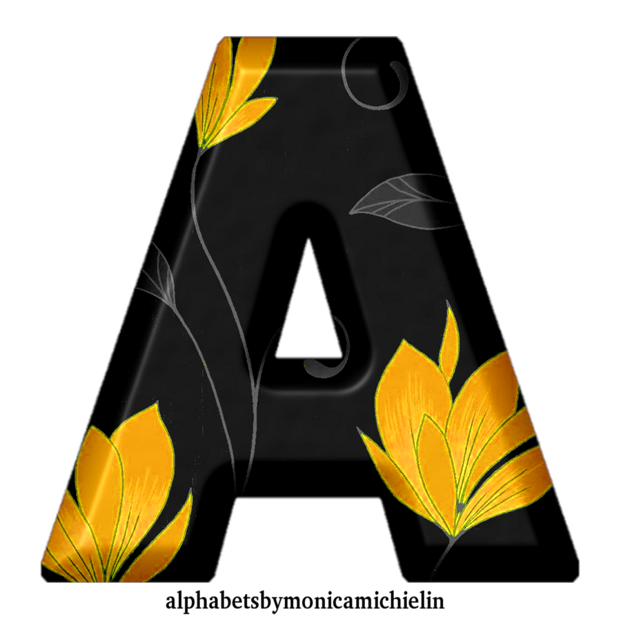 M. Michielin Alphabets: YELLOW FLORAL FLOWER ALPHABET, NUMBERS, ICONS ...