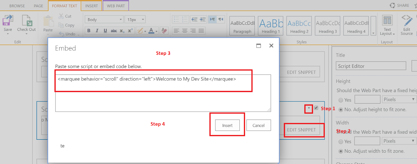 Add Marquee to SharePoint 2013/ Online Classic