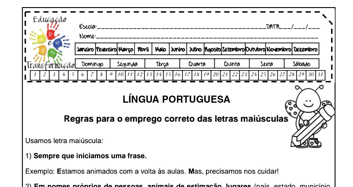 👍Emprego das letras maiúsculas Atividade de língua portuguesa para ...