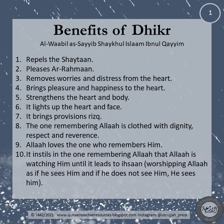 Dhikr Charts: Benefits of Dhikr by Ibnul Qayyim