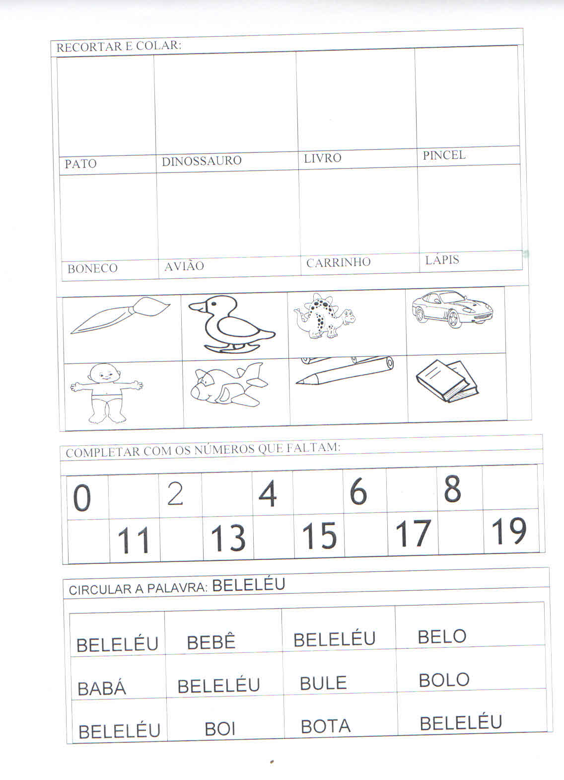 Atividades de alfabetização. Beleléu
