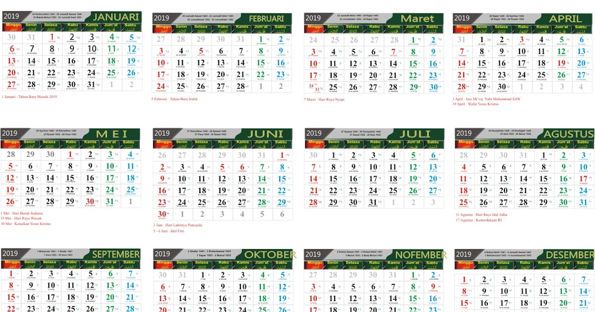 Terbaru Kalender 2019 Siap Download dan Edit - ruanganbaca.com