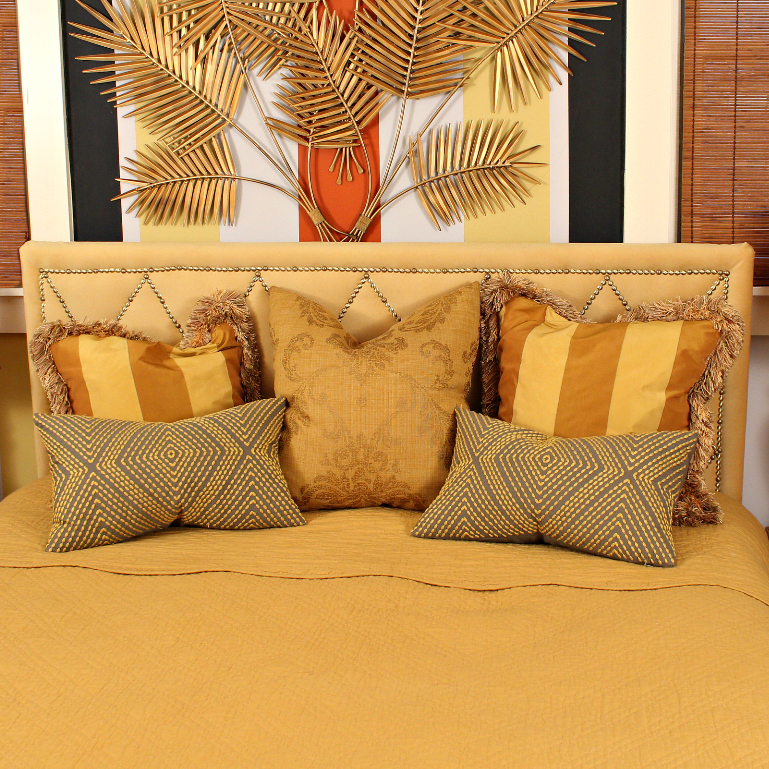 Mark Montano: Harlequin Pattern Nailhead Trim Headboard