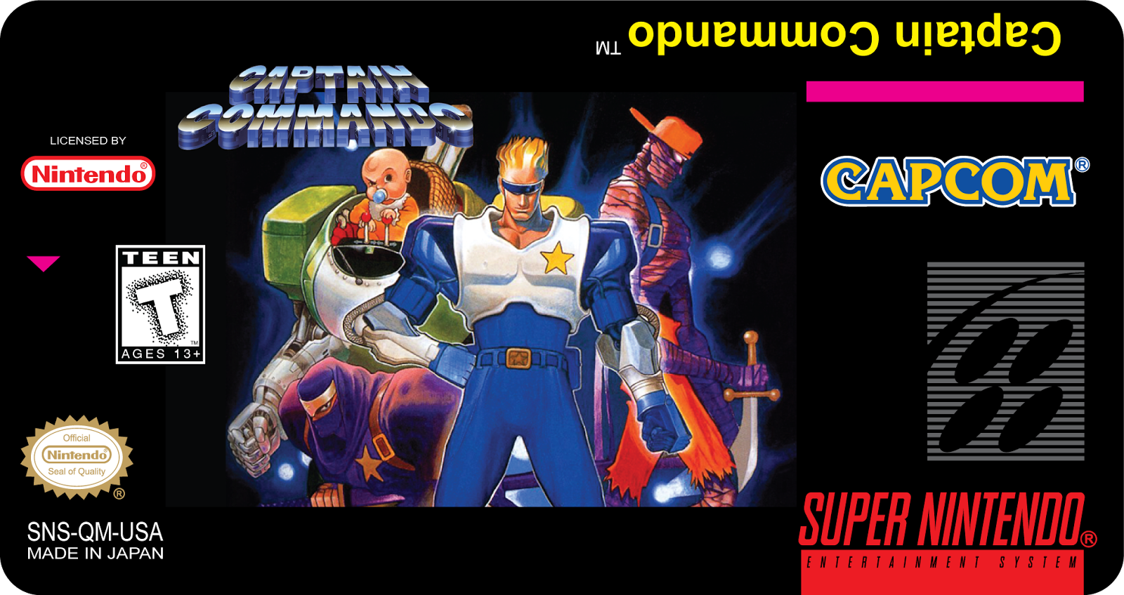 Super Nintendo Labels: Captain Commando (SNS-QM-USA) Releitura da label original + labels ...