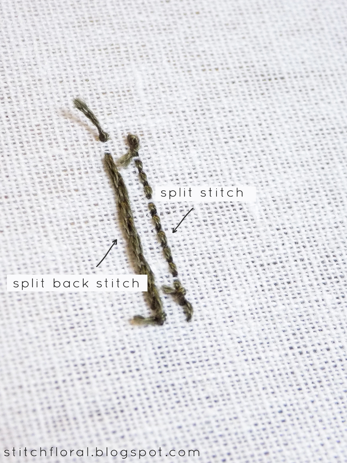 Split back stitch tutorial - Stitch Floral