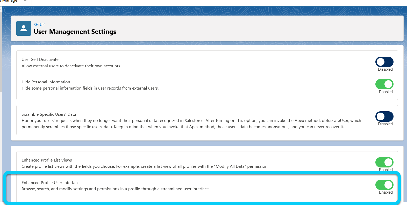 Enable and Disable Enhanced Profile User Interface