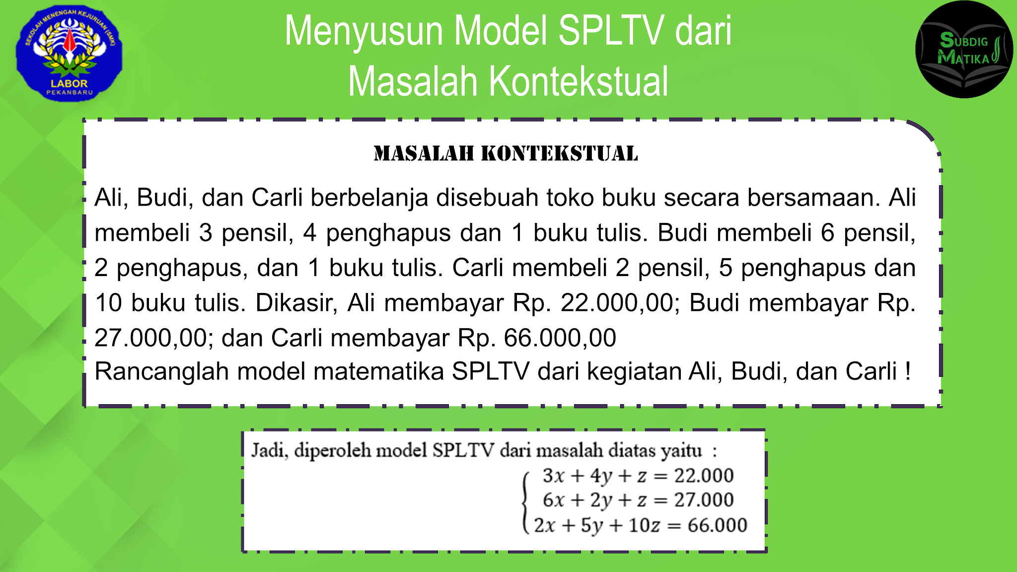 Menyusun Model SPLTV dari Masalah Kontekstual