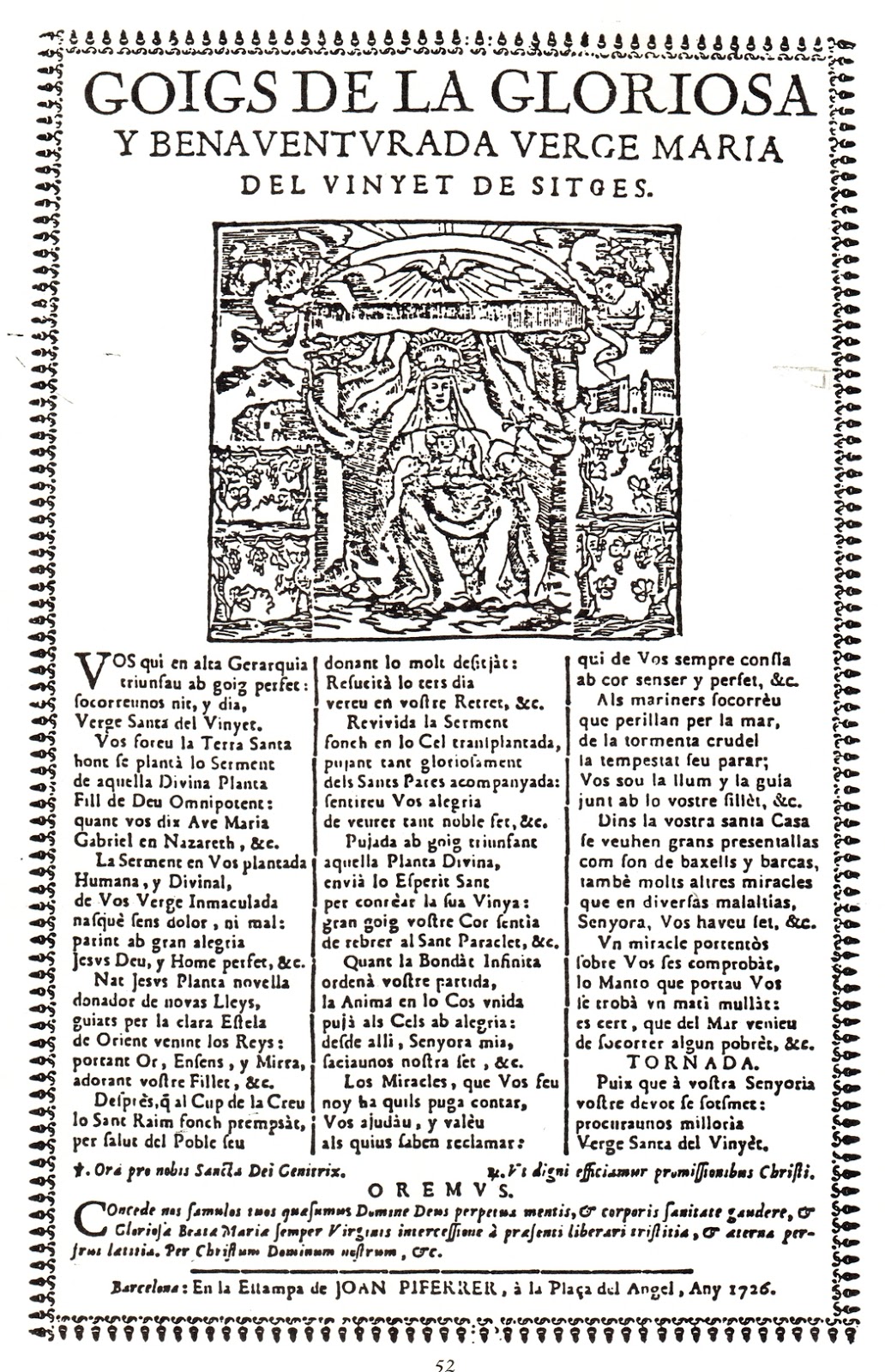 Goigs a la Mare de Déu del Vinyet. Sitges (Garraf, Barcelona)