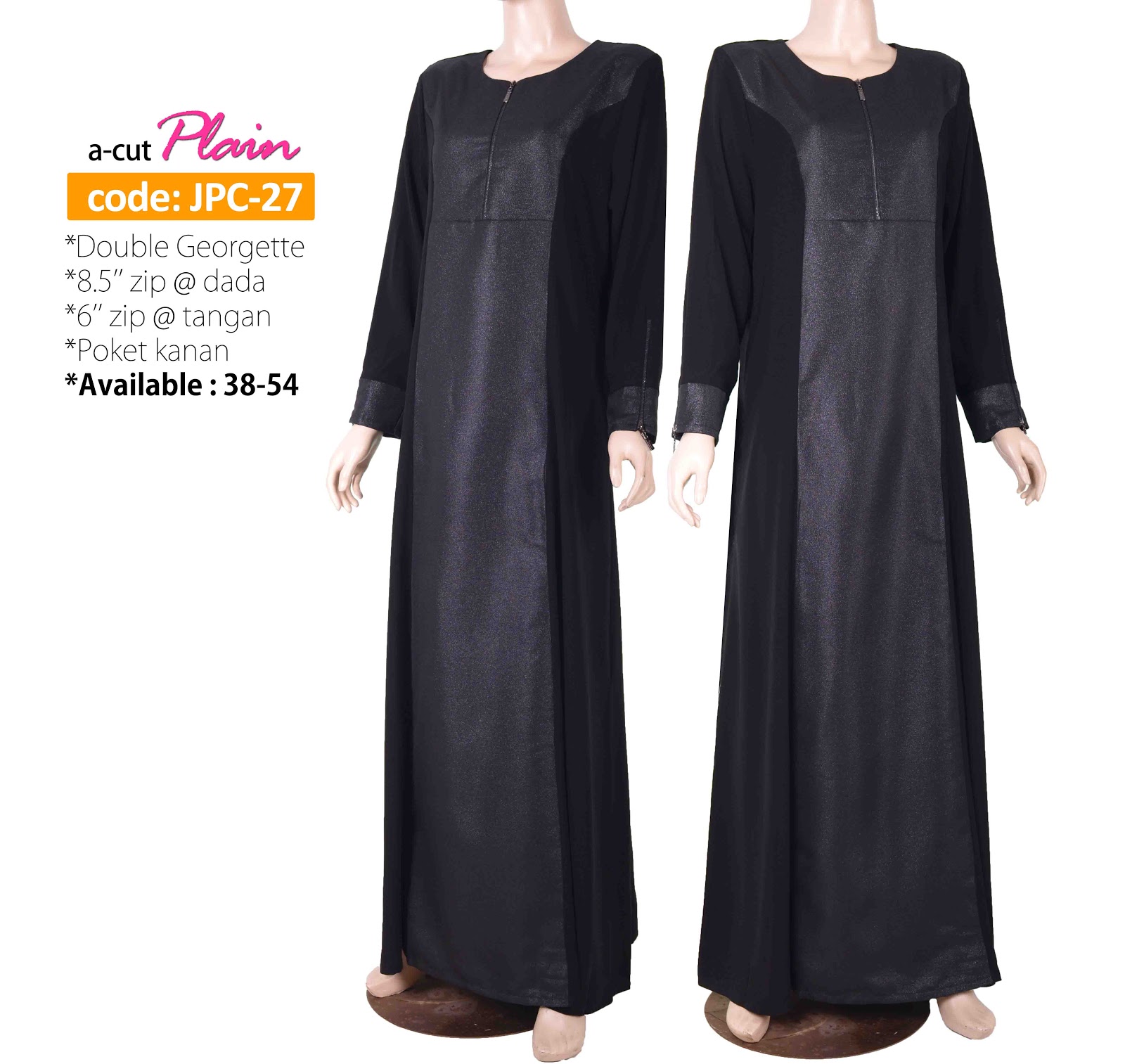 Jubah Muslimah Official: [JPC-27] Jubah Hitam 2 Tone, Limited Stock ツ