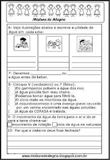 AVALIAÇÃO DE CIÊNCIAS COM O TEMA ÁGUA, IMPRIMIR, COLORIR-Mistura de Alegria