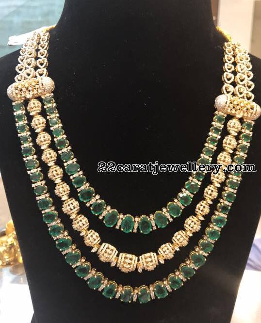 Three Layer Emerald Diamond Trendy Haram - Jewellery Designs