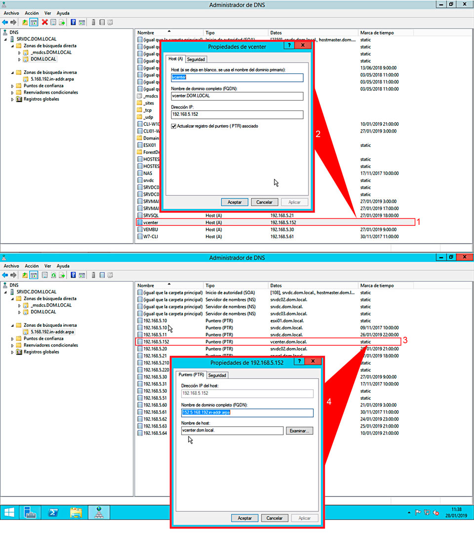 Pantallazos.es: Active Directory DNS: Añadir un nuevo Host (A).