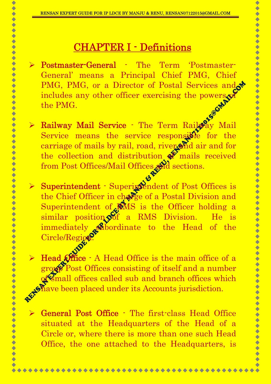 SHORT NOTES ON POSTAL VOLUME 5 CHAPTER 1 FOR IP LDCE SA POST short-notes-on-postal-volume-5-chapter-1-for-ip-ldce-sa-post