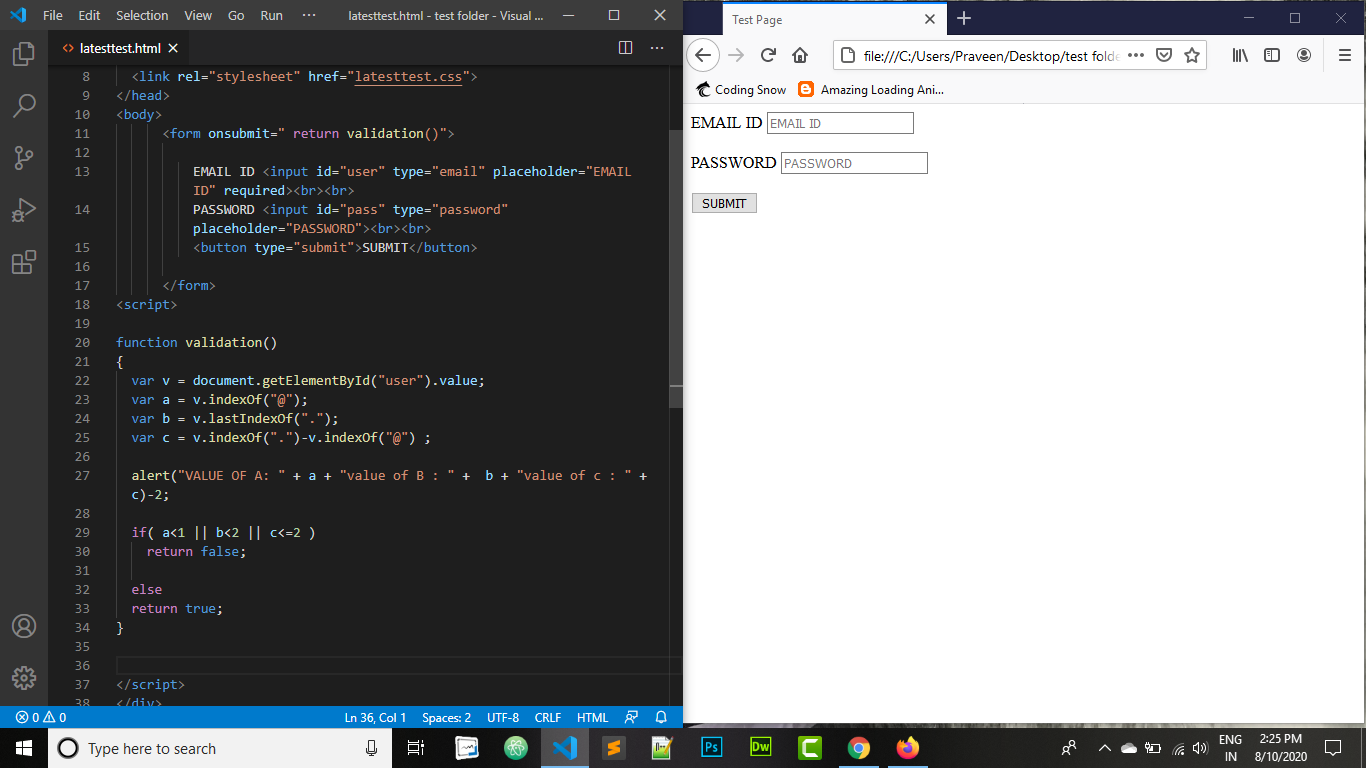 Email Validation under Form validation in Javascript