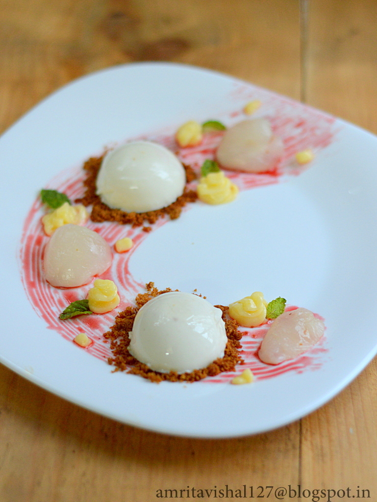 Sweet 'n' Savoury: Lychee pannacotta with Ginger biscuit crumb and ...