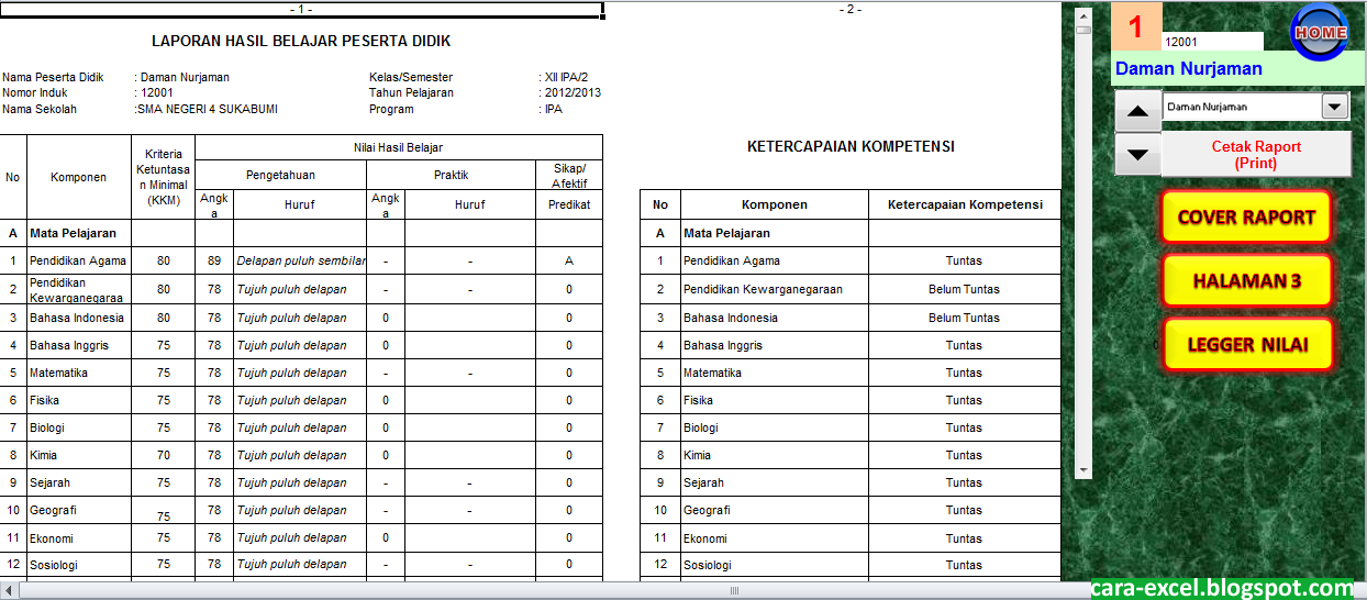 Cara Membuat Raport dengan Excel - Cara-Excel