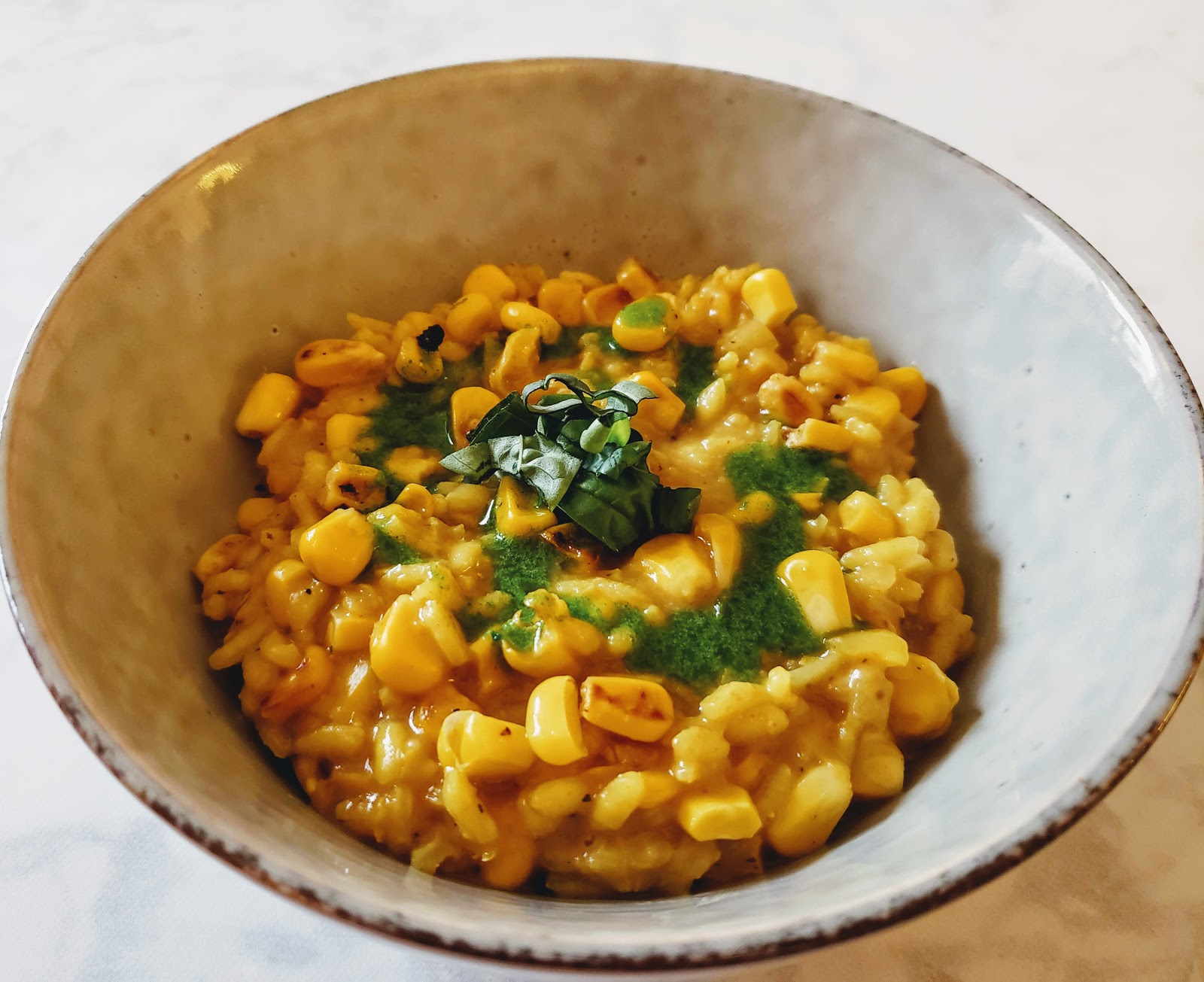 Sweet Corn Risotto with Basil Oil