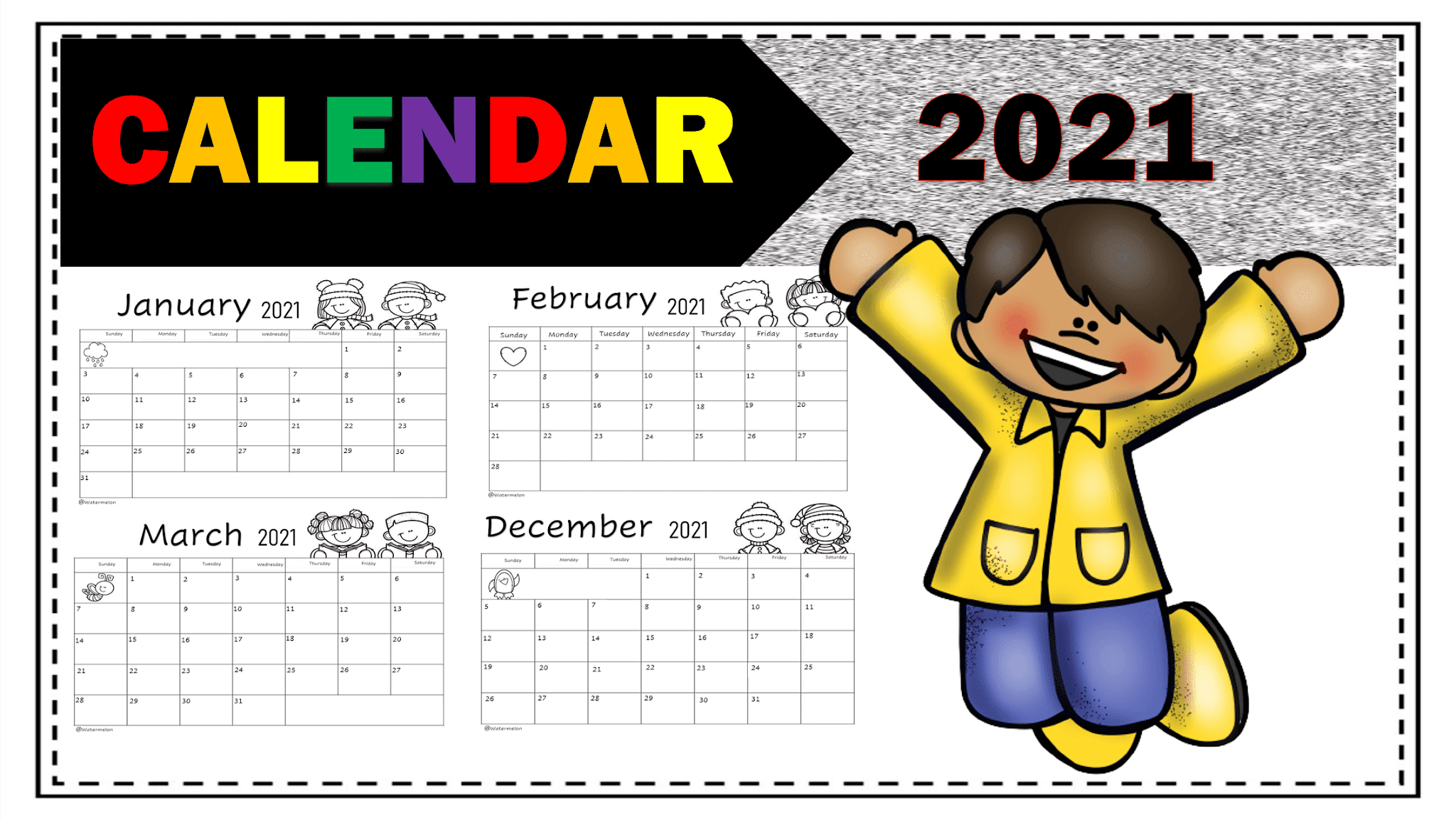 2021Daily Calendar for Kids