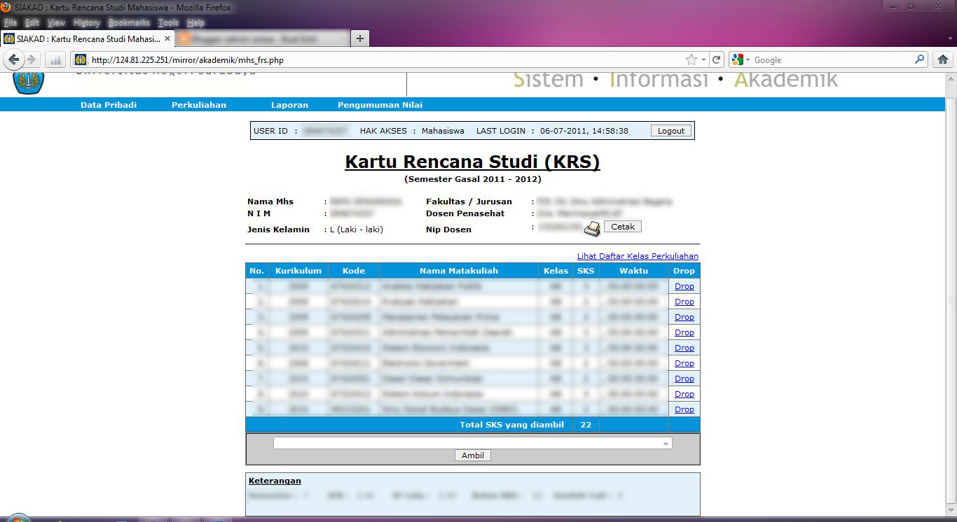 SIAKAD KRS Online Universitas Negeri Surabaya (UNESA) ~ snapster