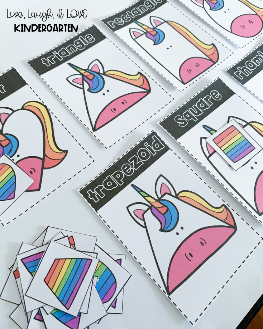 Next, take the shape mats and the smaller rainbow shape cards . Layout ...