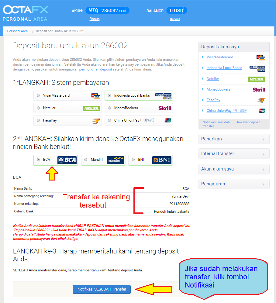 Cara Deposit Octafx - OCTAFX
