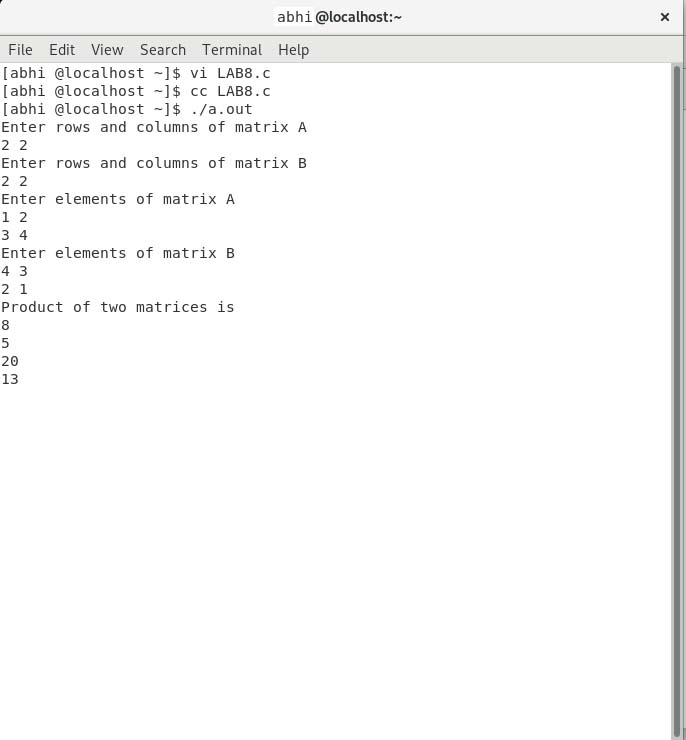 VTU CSE LABS: CPL 8 - MATRIX MULTIPLICATION