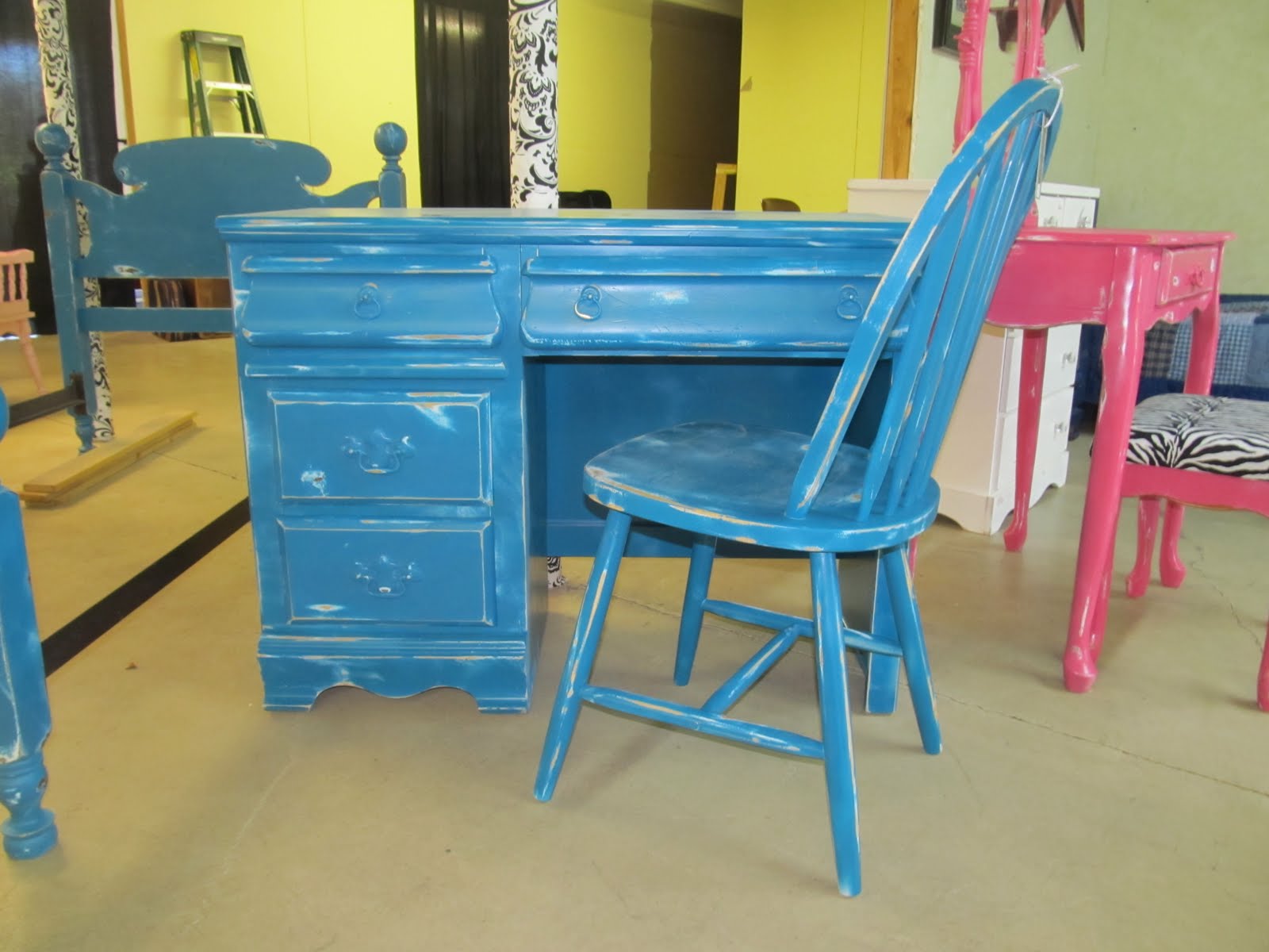 Revival Chic Boutique: Teal Student Desk with Chair $142