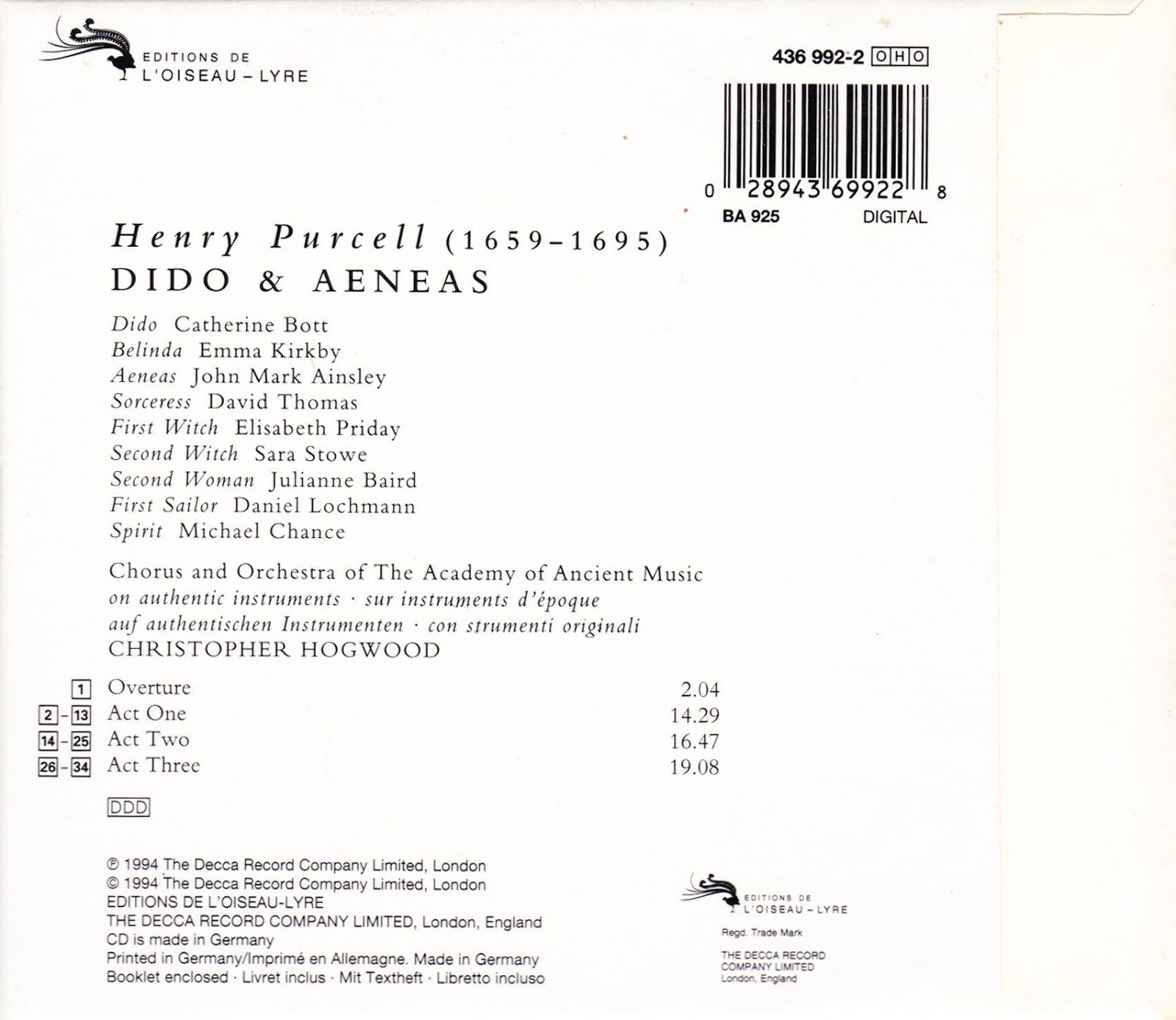 Ploy Vault Cat: Henry Purcell (1659–1695) - Dido and Aeneas ( Chorus of ...