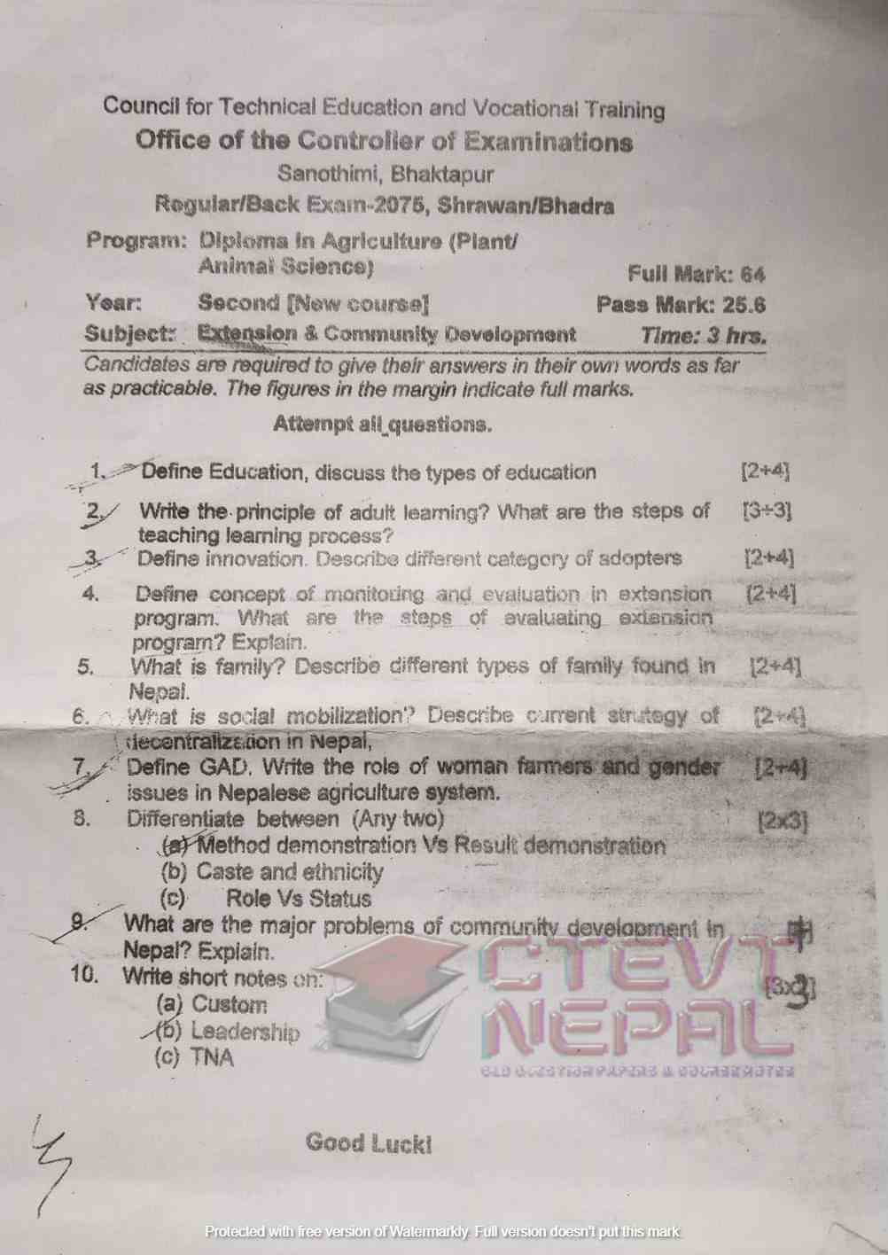 Extension & Community Development - 2nd Year Question Papers CTEVT ...