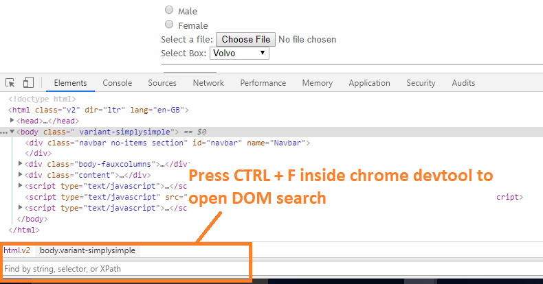 How to find XPath/CSS selector in chrome and evaluate it with example