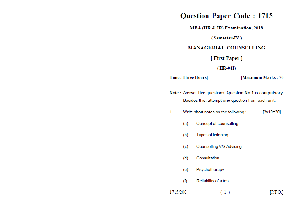 Lucknow University MBA (HR & IR)( Semester - IV ) MANAGERIAL ...