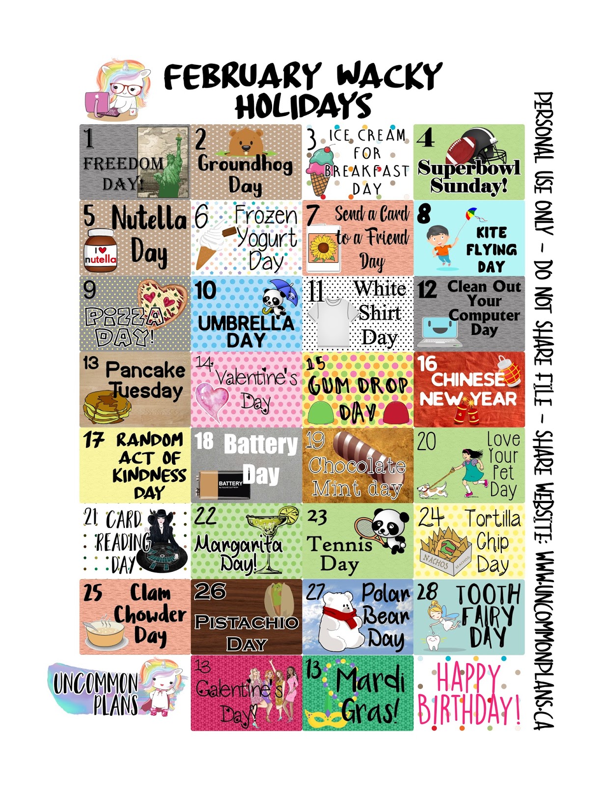 Uncommon Plans: Freebie Printable Planner Stickers: February Wacky ...
