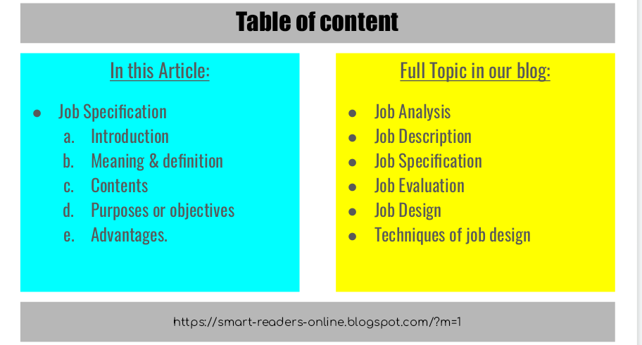 Job specification - meaning, contents, objectives, advantages.