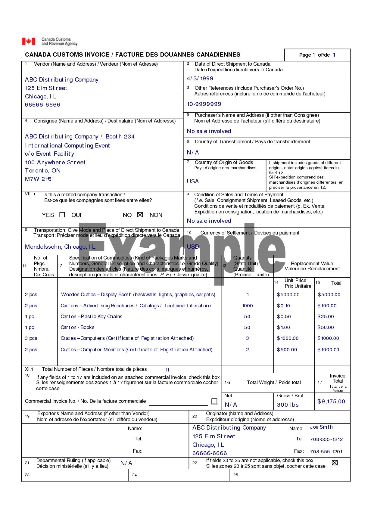 Canadian Customs Invoice Template - Invoice Template