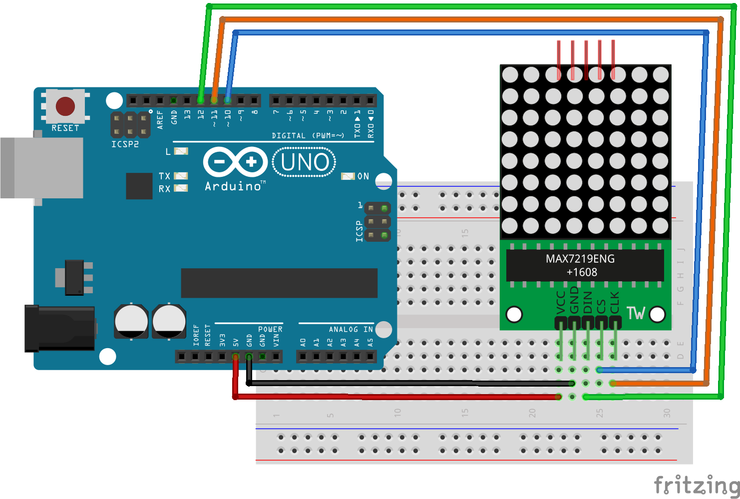 Arduino筆記(14)：使用MAX7219 控制 8x8 LED Matrix