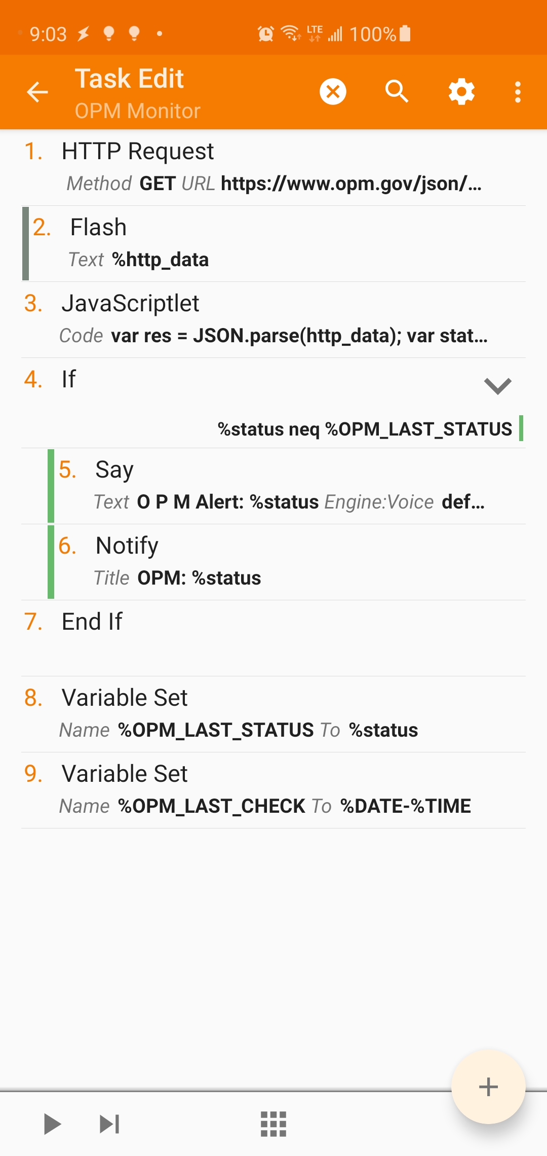 Ben's Journal: A Tasker based OPM Status Monitor