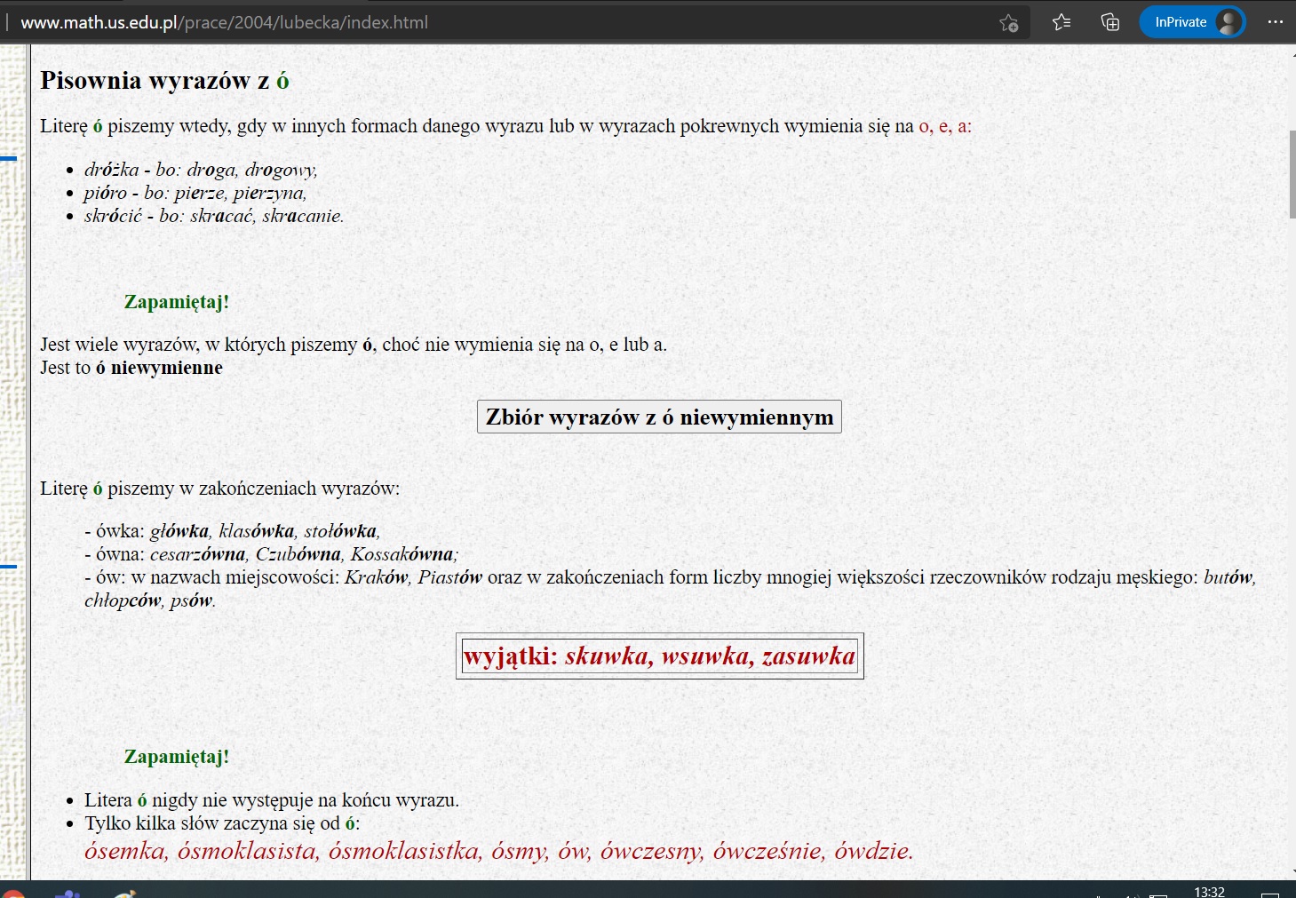 Lekcje w bibliotece: Pisownia wyrazów z "ó" i "u" - powtórzenie.