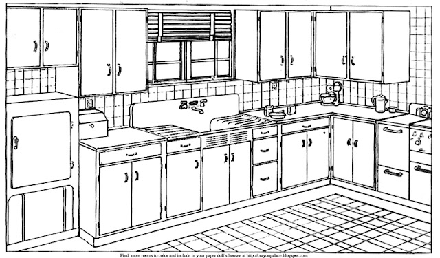Crayon Palace: Color a kitchen for a paper doll's house...